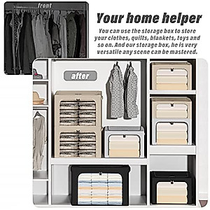 FHSQX Storage Bins, Large Capacity Clothes Bag Organizer with Window & Carry Handles, Foldable Stackable Container Set, Closet Organization for Comforters (2-PACK) (Beige, Big 19.7 x 16 x 13.7)