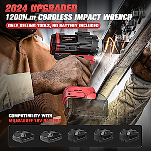 Cerycose Cordless Impact Wrench 1/2 inch for Milwaukee 18V Battery, 900Ft-lbs (1200N.m) Brushless High Torque Impact Gun (No Battery)