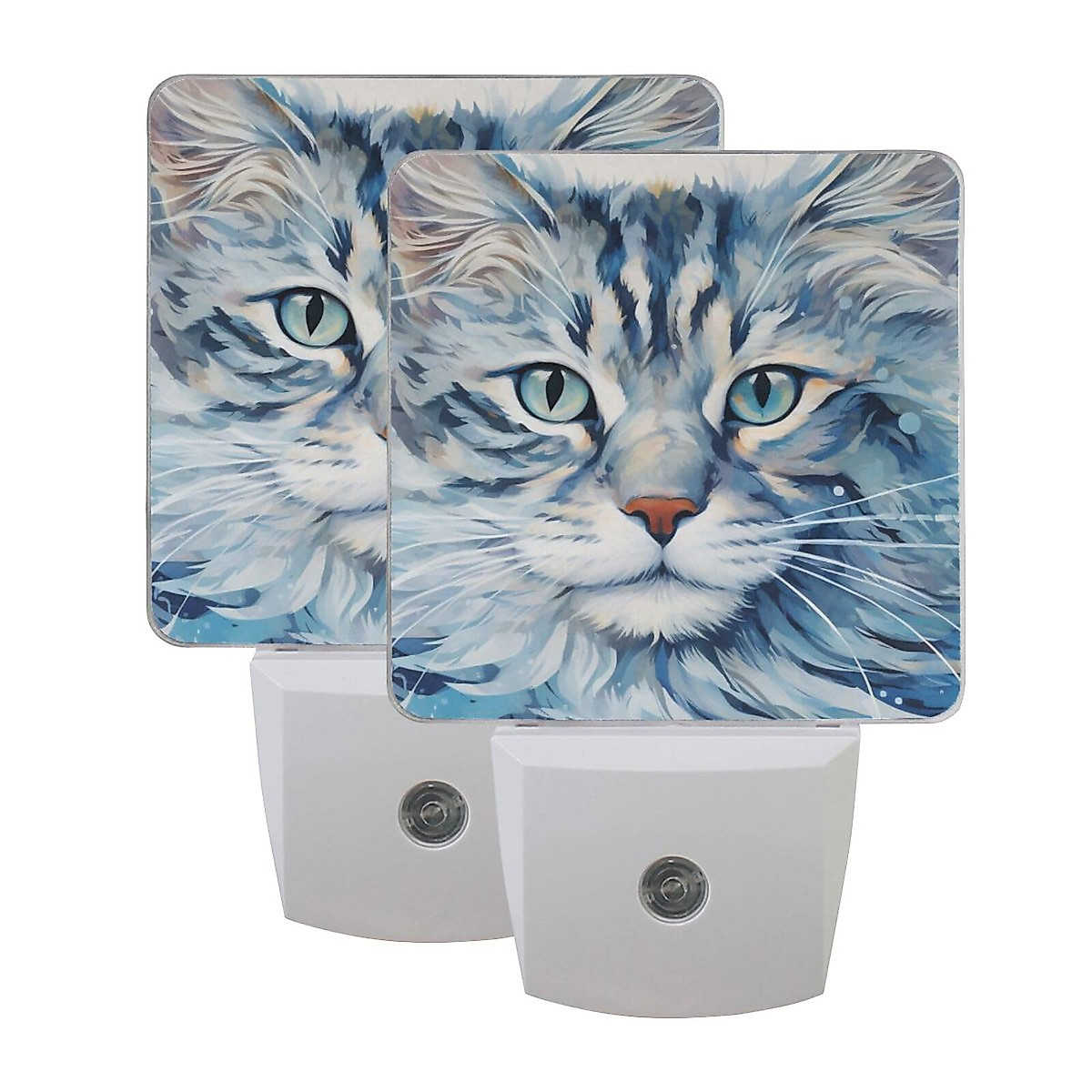 ZENWAWA Painting White Cat Night Light Plug into Wall Decorative Auto Dusk to Dawn Sensor LED Night Lamp 2 Pack 3×4.5×1.4 in