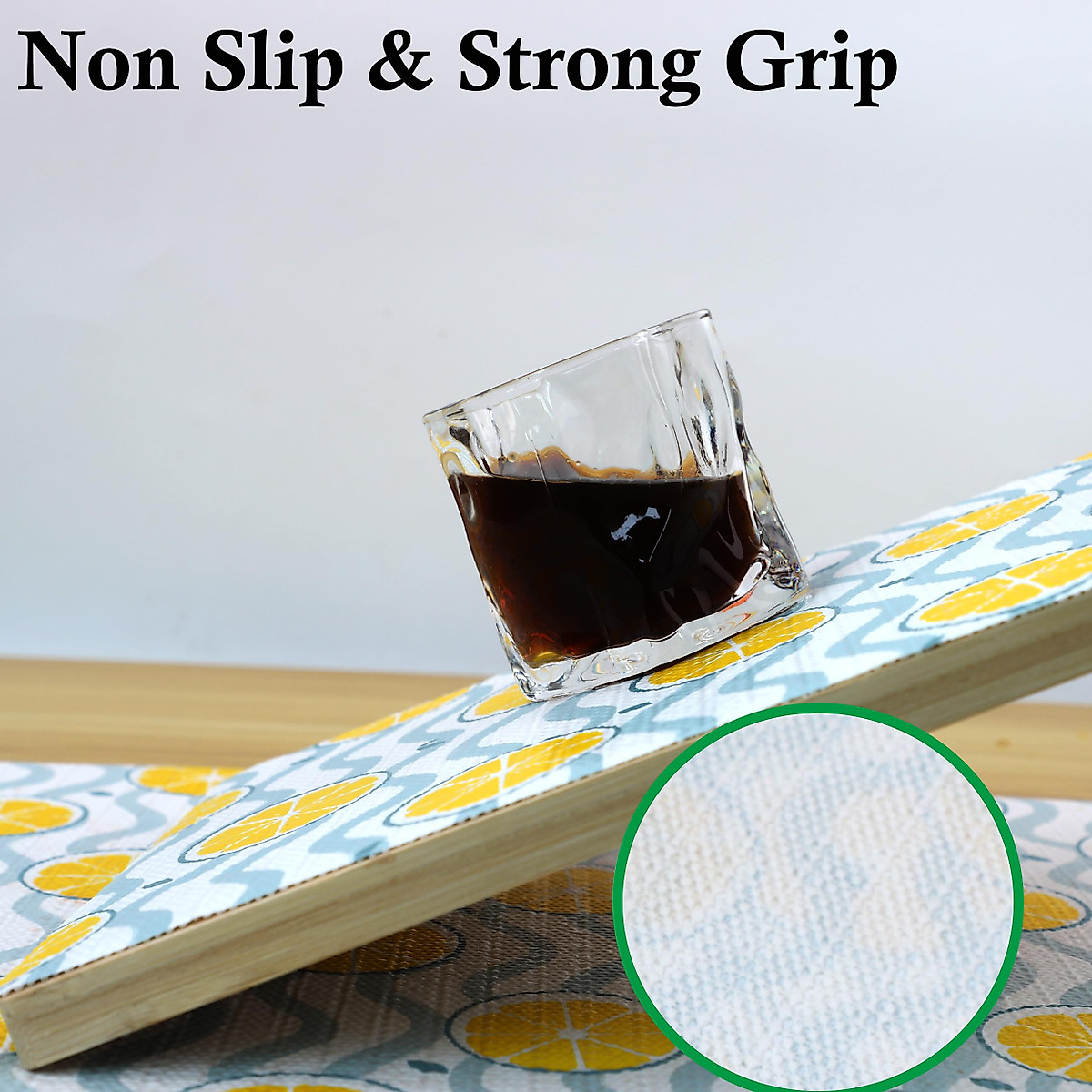 Shelf Liner for Kitchen Cabinets 15 Inch Wide X 20 Ft Non Adhesive Cabinet Drawer Liners for Shelves Non Slip Waterproof Lemon Printed Mat for Closet Bathroom Pantry Cupboard Refrigerator