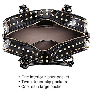 Dasein Women Patent Leather Purses Handbags Dome Satchel Purse Work Tote Structured Shoulder Bag with Long Strap (Leopard)