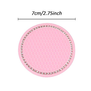 2 Pack Bling Cup Holder Insert Coasters, 2.75 Inch Soft Crystal Rhinestone Rubber Pad Set Round Auto Drink Coaster Car Interior Accessories (Pink)