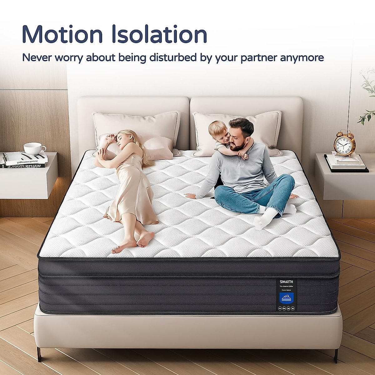 SIMARTH King Size Mattress - 12 Inch Hybrid King Size Mattress in a Box, Upgrade Strengthen, Gel Memory Foam King Matress with Motion Isolation, Strong Edge Support and Pocket Springs, Medium