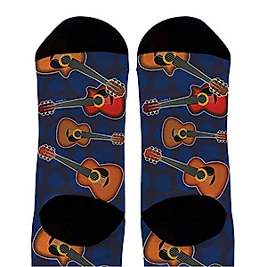 ThisWear Music Accessories Music Themed Socks Guitar Lover Gifts for Musicians 1-Pair Novelty Crew Socks