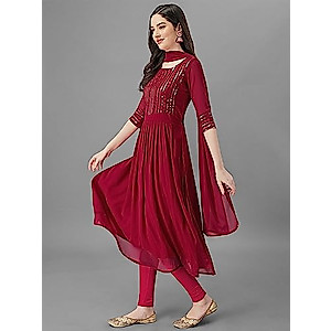 DREAMANGEL FASHION Womens Party Wear Georgette Printed straight Kurta With Dupttaa (as1, alpha, s, regular, regular, PINK)