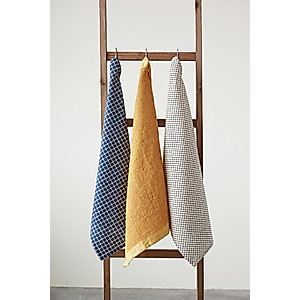Creative Co-Op DA8183-1 White, Yellow & Blue Cotton Tea Towels (Set of 3 Designs), 1 EA