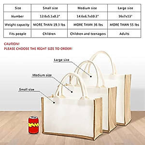 YACEYACE Burlap Tote Bags, 14.5" x 6.7" x 10.2" Set of 6 Travel Tote Bags Jute Beach Tote Bags with Handles Reusable Grocery Bags Bridesmaid Bags Personalized Tote Bags for Travel,DIY, Beach,Wedding