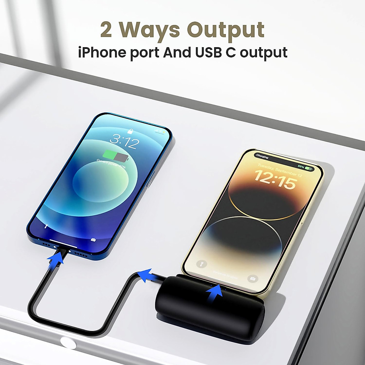 HUAENG Portable Charger for iPhone, 5500mAh Plug in Ultra-Compact Power Bank Small Battery Pack Phone Charger Compatible with iPhone 14 13 12 11 Pro Max XR XS X 8 7 6 Airpods-Black