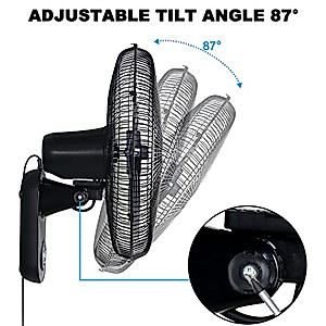 SLEE Wall Mount Fan Oscillating 18 Inch 3 Speed Indoor Outdoor with Remote Control Strong Wind