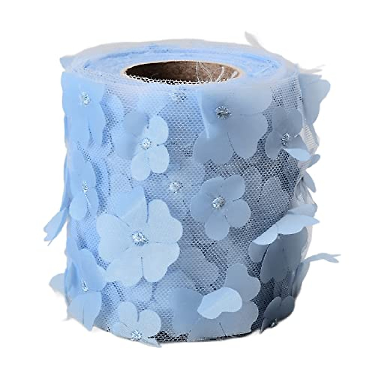 Flowers Tulle Rolls Printed Mesh Fabric Supplies Tulle Daisy Flower Sewing Crafting Fabric Gift Ribbon Mesh Lace Rolls(Light Blue)