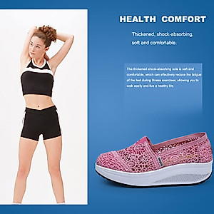 Women's Floral Embroidery Lace Mesh Air Cushion Sneakers,Comfortable Orthopedic Diabetic Walking Toning Shoes Breathable Slip On Platform Loafers Casual Fashion Rocker Shoes (Black 01,6)