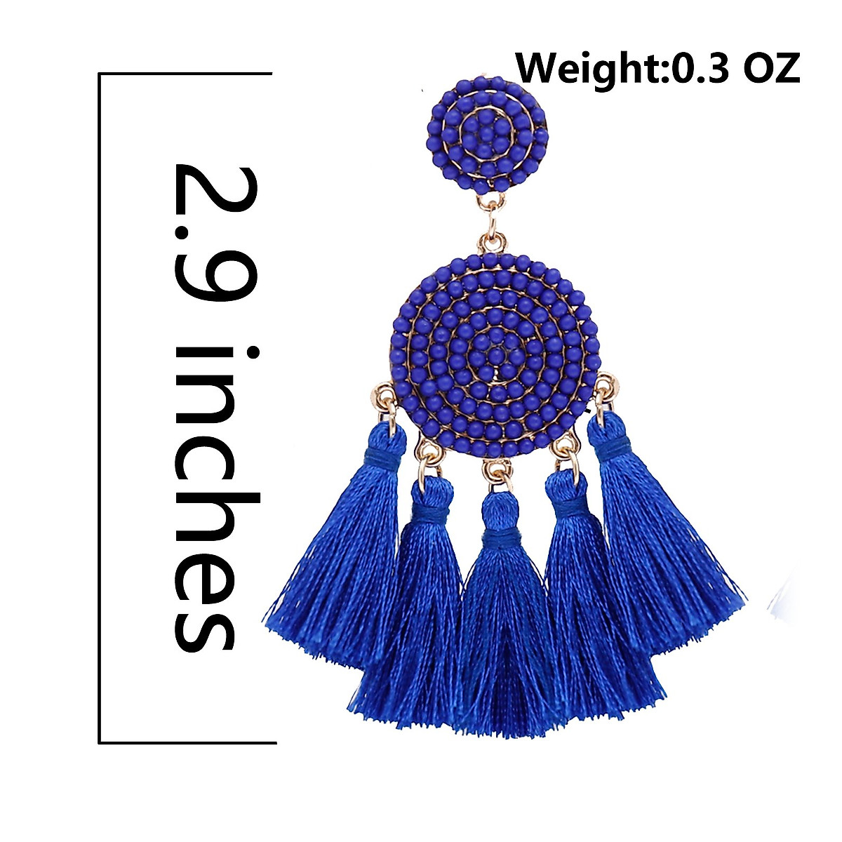 XOCARTIGE Tassel Earrings Thread Fringe Chandelier Drop Dangle Earrings Bohemia Beaded Disc Stud Earring for Women(Blue)