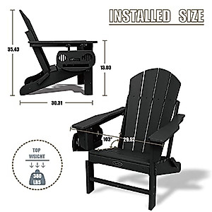 FOOWIN Adirondack Chair Set of 4, Lounge Chair w/4 in 1 Cup Holder Trays, Folding Patio Chairs Weather Resistant, Fire Pit Chair for Deck, Garden, Backyard & Lawn Furniture (Set of 4, Black)