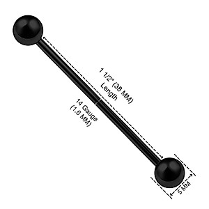 2PCS Stainless Steel Industrial Barbell Stud Scaffold 14 Gauge 1 1/2 38mm 5mm Ball Earrings Piercing Jewelry See More Colors (2pcs 38mm Black)