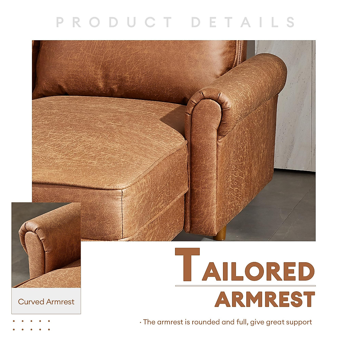 Weaxty 81.55" Sofa Couch, L Shaped Faux Leather Sectional with Chaise Suede Fabric Couch Sofas with Comfortable Cushions for Small Space Living Room Apartment, Right Chaise Brown