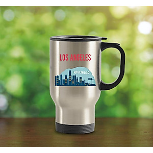 SpreadPassion Los Angeles Travel Mug- Funny Tea Hot Cocoa Coffee Insulated Tumbler Cup - Novelty Birthday Christmas Anniversary Gag Gifts Idea