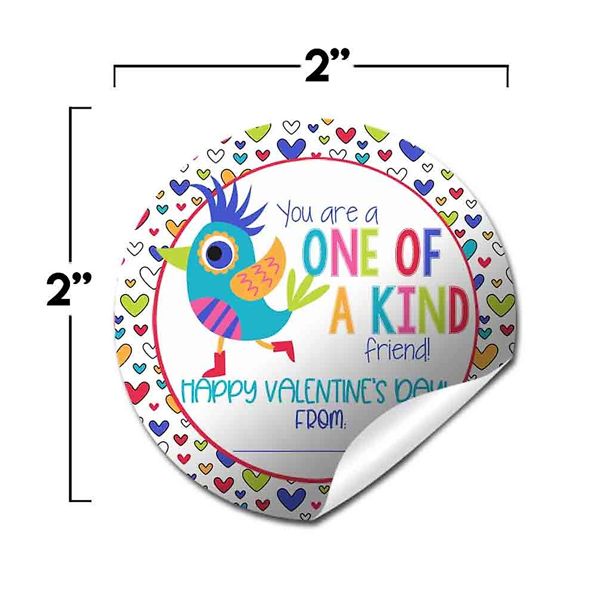 One of A Kind Cute Bird Themed Valentine Party Favor Sticker Labels for Kids, 40 2" Party Circle Stickers by AmandaCreation, Great for Classroom Valentines, Envelope Seals, Gifts & Treats