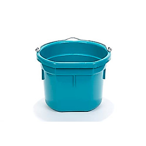 Little Giant® Flat Back Plastic Animal Feed Bucket | Animal Feed Bucket with Metal Handle | Horse Feed & Water Bucket | 8 Quarts | Teal