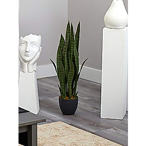 Nearly Natural, Green 4855 35in. Sansevieria with Black Planter