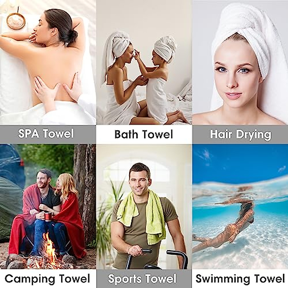 JML Microfiber Bath Towel 2 Pack(30" x 60"), Oversized Thick Towels, Soft, Super Absorbent and Fast Drying, No Fading Multipurpose Use for Sports, Travel, Fitness, Yoga, 30 in x 60 in, Grey 2 Count