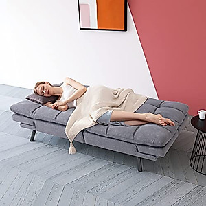 Opoiar Grey Fabric Futon Sofa Bed Couch,3" Memory Foam Loveseat Sofa Bed,71" L Modern Sleeper Sofa Bed with Covertible Armrests,Small Space Sofa Bed for Living Room,Home Office,Apartment