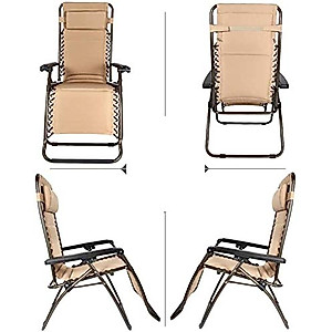 XZGDEN Lightweight Mahanz Sun Lounger Camping Chairs Zero Gravity Lounge Chair with Pillow Adjustable Folding Recliner Outdoor Patio Chair Brown