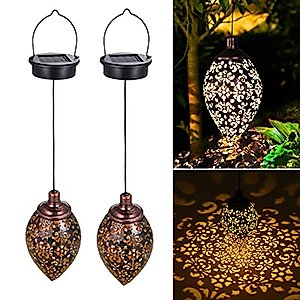 Tomshine Hanging Solar Lights Solar Lantern LED Garden Lights Metal Lamp Waterproof for Outdoor Hanging Decor (2 Pack)