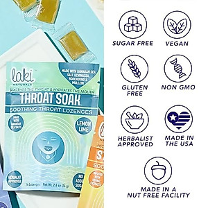 Laki Naturals Throat Soak Herbal Throat Lozenges (14 Ct) – Hawaiian Sea Salt Sore Throat & Dry Mouth Soothing Drops – Vegan, Non-GMO, Sugar-Free & Gluten-Free Sweet and Salty Herbal Candies