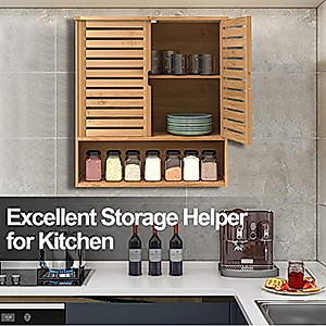 Purbambo Bathroom Wall Cabinet, Bamboo Wall Mount Medicine Cabinet Storage Organizer, Double Doors & 3 Tier Adjustable Shelf