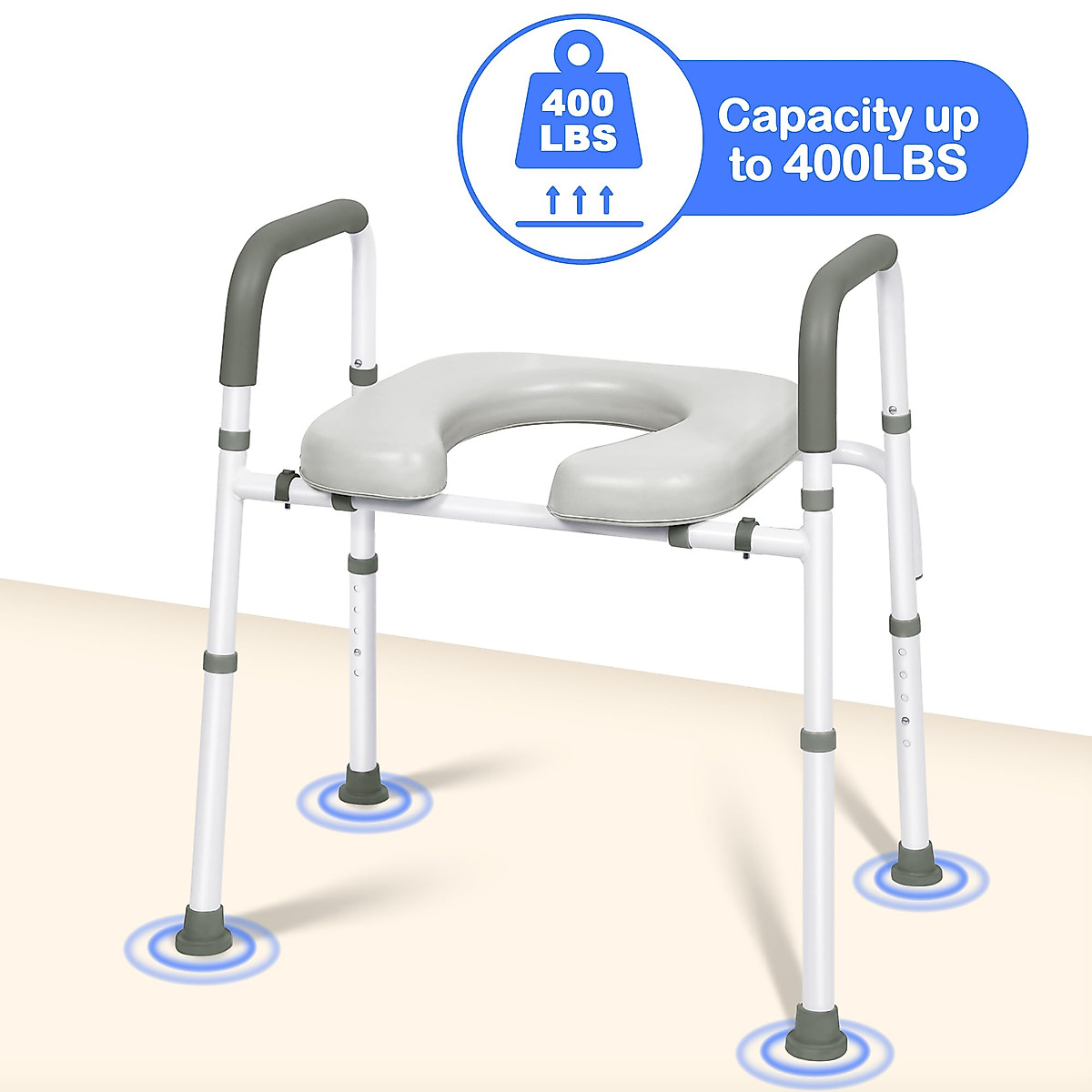 Bogural Raised Toilet Seat with Handles, Height Adjustable Elevated Toilet Seat Riser, 400 lbs Toilet Seat Riser for Seniors, Disabled and Pregnant, Fit Any Toilet