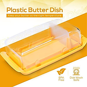 izoi-Plastic Butter Dish with Lid for Countertop and Refrigerator - Butter Keeper, Holder, Tray, Container and Storage Set with Flip-Top, Wide, Small, Covered Design, Food Safe, Dishwasher Safe