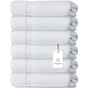 Luxury White Hand Towels - Soft Circlet Egyptian Cotton | Highly Absorbent Hotel spa Bathroom Towel Collection | 16x30 Inch | Set of 6