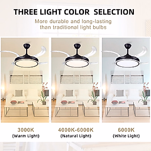 Lcozdny Retractable Ceiling Fans with Lights and Remote, 42 Inch Modern Ceiling Fan with 3 Color Change for Living Room Dining Room Bedroom - Timer Setting & Reversible