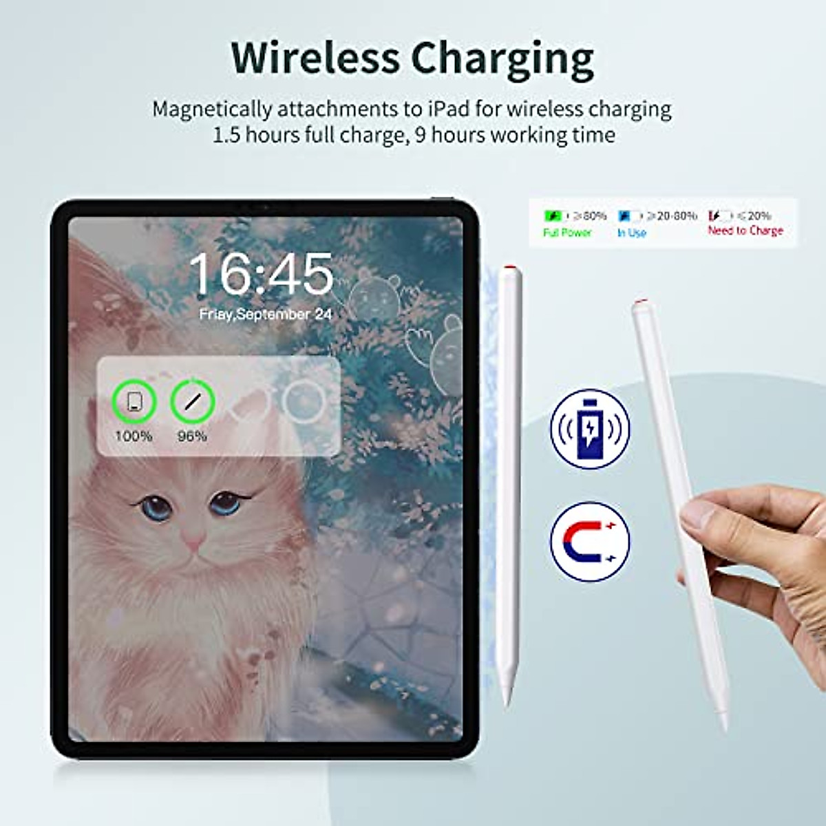 Wireless Charging Pencil for iPad with and Tilt Sensitive, Palm Rejection, iPad Pencil 2nd Generation Compatible with iPad Pro 11 inch 1/2/3/4, iPad Pro 12.9 Inch 3/4/5/6, iPad Air 4/5, iPad Mini 6