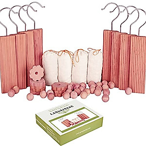 Langxinese Delux 50 Pk Cedar Blocks for Clothes Storage 8 Hang Ups 8 Flower Rings 4 Sachets 30 Balls Clothes Protector, Storage Accessories Closets & Drawers Freshener,Cedar for Chest.