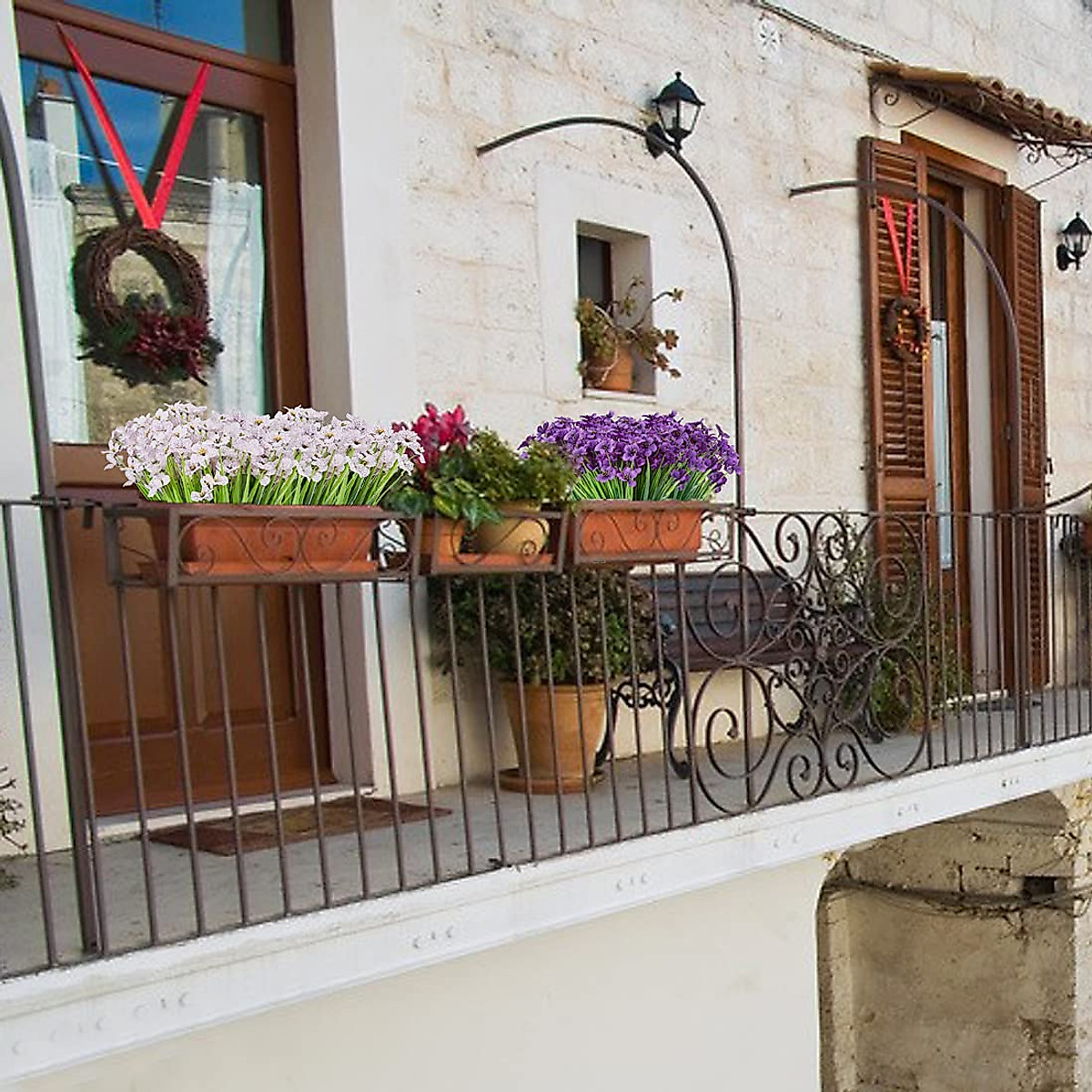 URSTOUD 6 Bundles Artificial Orchid Flowers, Fake Artificial Greenery UV Resistant No Fade Faux Plastic Flowers for Wedding Bridal Bouquet Indoor Outdoor Home Garden Kitchen Office Table Vase(White)