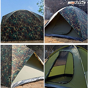 NTK Hunter GT 8 Person Tent | 10x12 Ft Outdoor Dome Woodland Camo Camping Tent | 100% Waterproof 2500mm, Easy Assembly, Durable Fabric Full Coverage Rainfly - Micro Mosquito Mesh