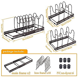 YUOP Expandable Pots and Pans Organizer,Pot Lid Organizer Rack for Cabinet with 10 Dividers Pot Holder Rack for Kitchen Bakeware Cookware