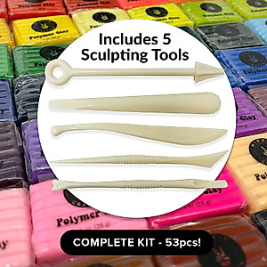 Oven Bake Polymer Clay Set 48 Colors Modeling Clay Sculpting and Starter Bake Clay Kit Baking and Colored Professional Molding Bulk Packs for Making Jewelry, Beads, Earrings, Molds & More