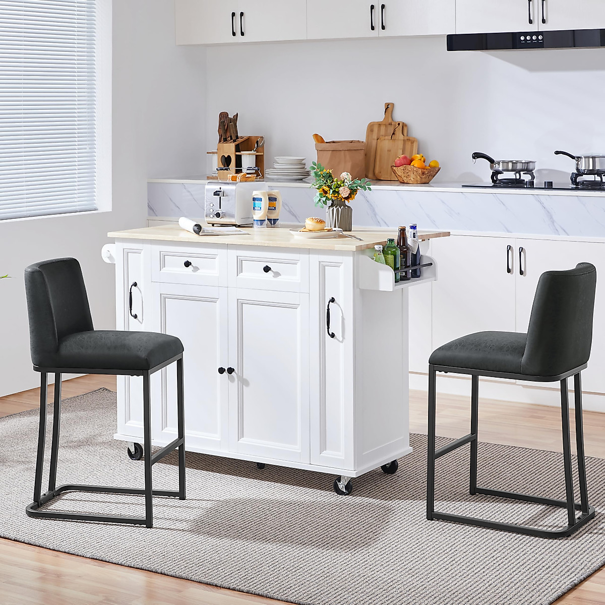 Yaheetech Counter Height Bar Stools 24'' Bar Stools Set of 2 Leather Bar Chairs Modern Upholstered Barstools with Back for Kitchen Counter, Dark Gray