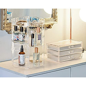 Acrylic Jewelry Organizer Box by Tranquil Abode | Clear Jewelry Box Organizer | 3 Tall Drawers, Velvet Trays | Stackable Display Case Jewelry Storage for Women | Jewelry Organizer Earring Ring Necklace