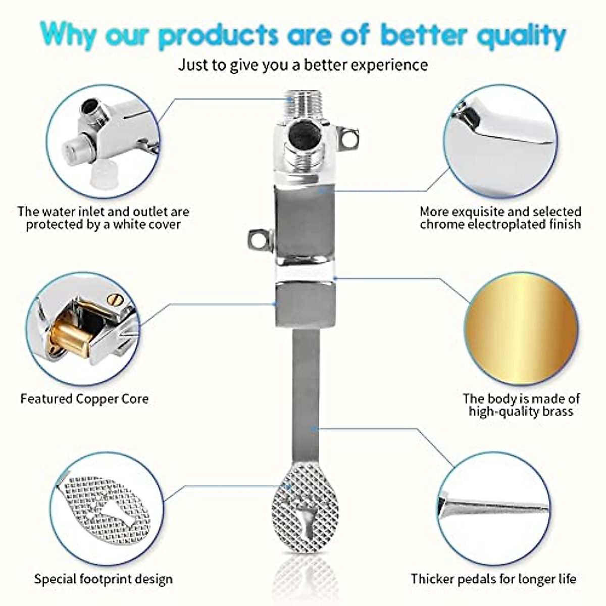 LukLoy Full Set Hands-Free Foot Pedal Faucet, Foot Valve+Outlet+1m Flexible Hose+Screw, Hospital Medical Laboratory Touchless Floor Mount Foot Control Faucet