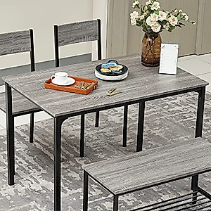 Puluomis Dining Table and 2 Chairs with Bench - Breakfast Dining Table and Chairs Set - Modern Design 4 Piece Dining Room Set for Kitchen and Home, Grey