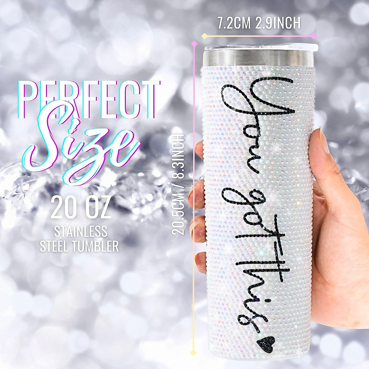 Onebttl Inspirational Gifts for Women, You Got This, Motivational Encouragement Job Promotion Congratulations Gifts for Women Coworkers, 20Oz Skinny Rhinestone Bling Tumbler with Lid & Straw