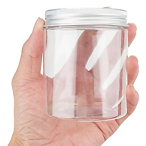 ZEONHEI 30 Pack 8 Oz Plastic Jars with Aluminum Lid, Wide Mouth Clear Empty Plastic Containers for Food Storage Cream Jam Samples