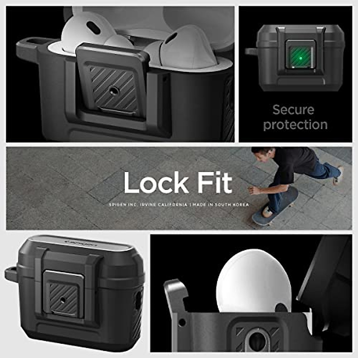 Spigen Lock Fit Designed for AirPods Pro 2nd Generation Case (USB-C/Lightening Cable) with Secure Lock Clip - Black
