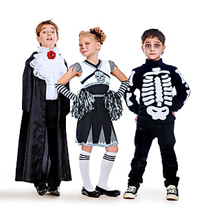 Haull 9 Pcs Cheerleader Costume for Girls Ra Ra Rebel Cheerleader Costume Outfits for Halloween Cosplay Dress up(4-6 Years)