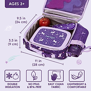 Bentgo® Kids Prints Lunch Bag - Double Insulated, Durable, Water-Resistant Fabric with Interior and Exterior Zippered Pockets and External Bottle Holder- Ideal for Children 3+ (Unicorn)