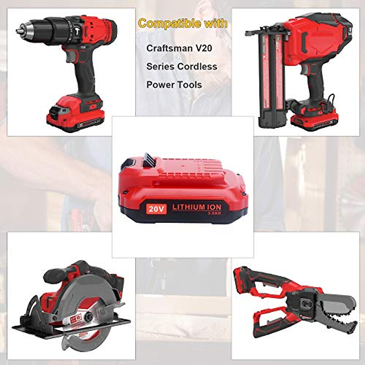 ELEFLY 20V CMCB202 Battery Replacement for Craftsman V20 Lithium Ion Battery CMCB202-2 CMCB201 CMCB204, Compatible with Craftsman 20V Max V20 Series Tools