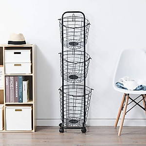 Lomani 3-layers laundry basket on wheels, laundry storage and organizer, cloth basket cart, organizer cart for clothes-BK